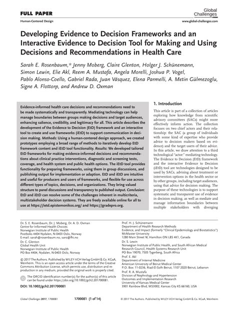 Pdf Developing Evidence To Decision Frameworks And An Interactive Evidence To Decision Tool
