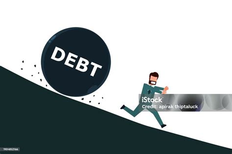 자신에게 굴러 떨어지는 빚에서 도망치는 사업가 빚을 지게 되면 두려움과 의심이 생긴다 사업 부채 개념 벡터 일러스트 레이 션 평면 디자인 스타일 감정에 대한 스톡 벡터 아트