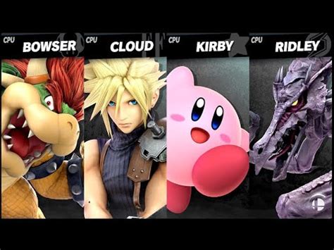 Bowser Vs Cloud Vs Kirby Vs Ridley Lv 9 Cpu Battle Super Smash Bros