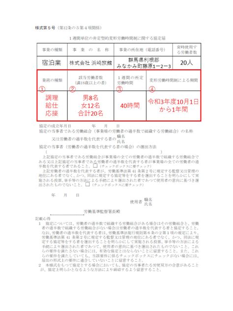 1週間単位の非定型的変形労働時間制に関する協定届 100はた ～100歳まで働く僕らの空き地～