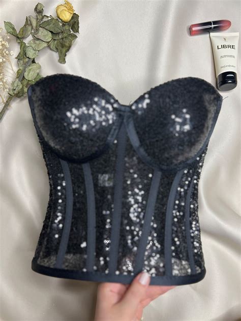 Black Corset Sequin Corset Sequined Corset Sequined Bustier Black