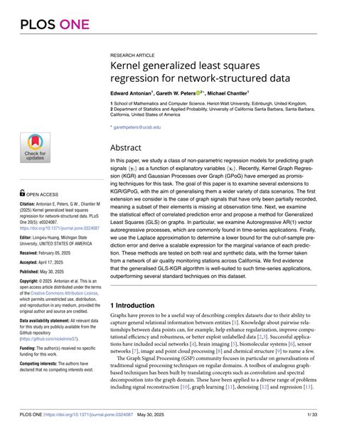 Pdf Kernel Generalized Least Squares Regression For Network Structured Data