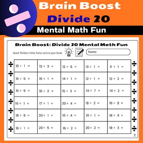 Brain Boost Divide 20 Mental Math Fun Division Facts Practice