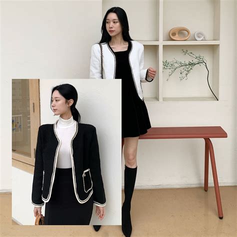 고퀄리티🔥 도레미 자켓 노카라자켓 배색자켓 라인 트위드자켓 오버핏자켓 크롭자켓 하객룩 하객원피스 포켓자켓 핸드메이드 코트 가을 겨울 점퍼 아우터 잠바 패딩 경량패딩