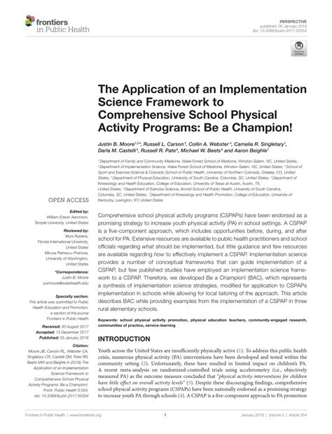 Pdf The Application Of An Implementation Science Framework To Comprehensive School Physical