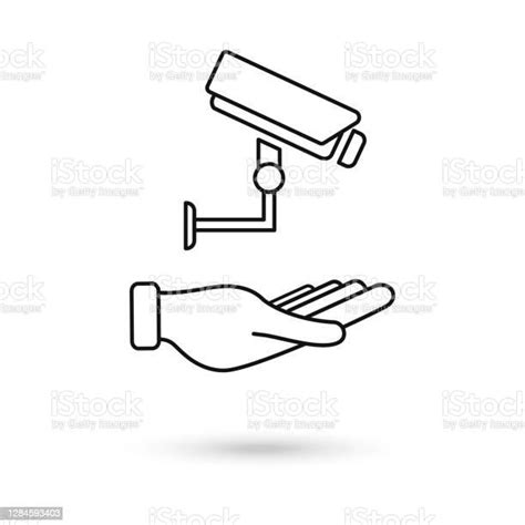 핸드 홀딩 Cctv 보안 디지털 카메라 보호 얇은 라인 아이콘 벡터 일러스트레이션 감시에 대한 스톡 벡터 아트 및 기타 이미지 감시 검은색 경찰관 Istock