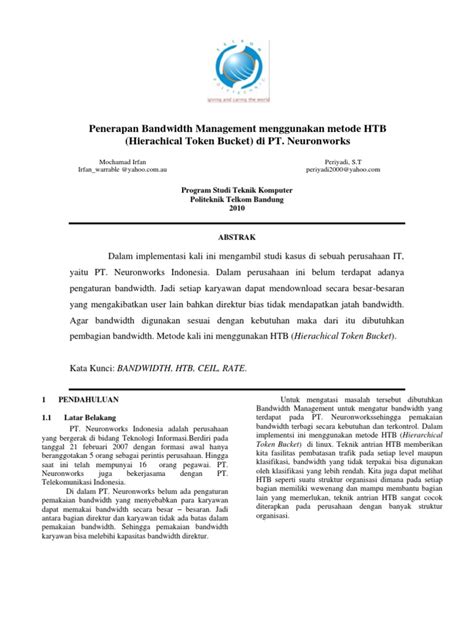 Penerapan Bandwidth Manajement Menggunakan Metode Htb Pdf Bisnis