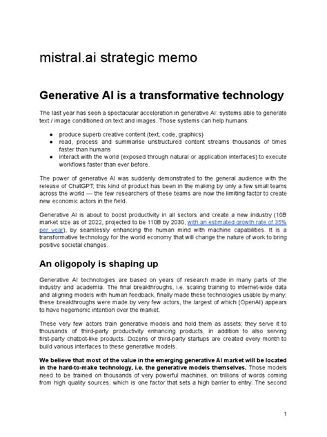 Mistral Ai Strategic Memo Pdf Artificial Intelligence Intelligence Ai And Semantics