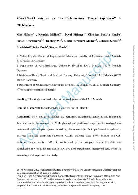 Pdf Microrna 93 Acts As An Anti Inflammatory Tumor Suppressor” In