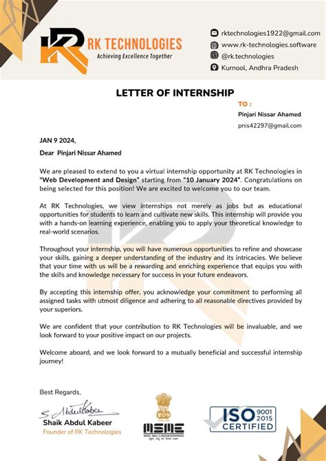 P Nissar On Linkedin Connections Internship Rktechnologies