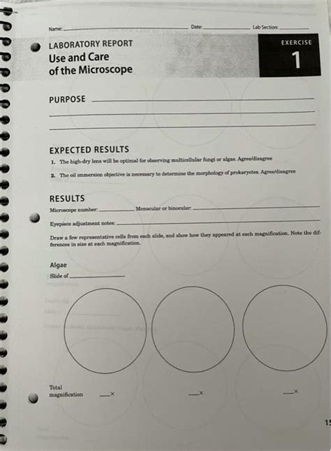 Name Date Lab Section EXERCISE LABORATORY REPORT Chegg Com