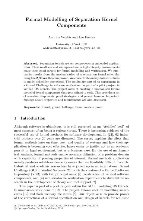 Pdf Formal Modelling Of Separation Kernel Components