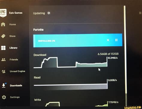 Epic Games Home Store Library Friends Unreal Engine Downloads Settings Updating Download 656gb