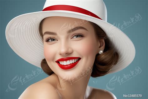 戴着白帽子和红色口红的女人高清图片下载 红动中国