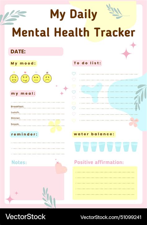Daily Planner Mental Health Tracker Royalty Free Vector