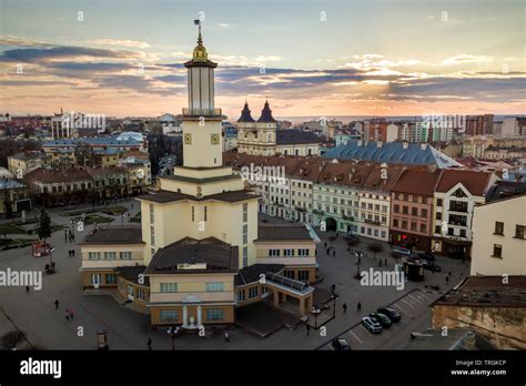 The Historic Center Of Ivano Frankivsk City Ukraine With City Hall