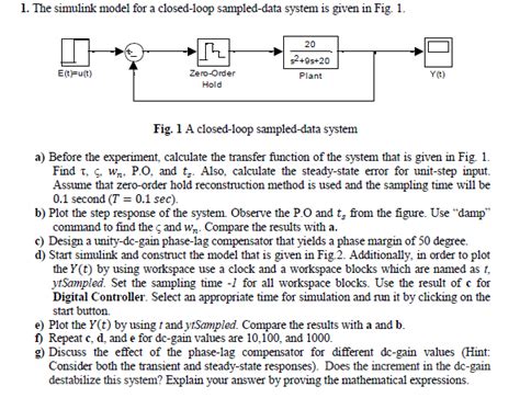 Solved The Simulink Model For A Closed Loop Sampled Data Chegg