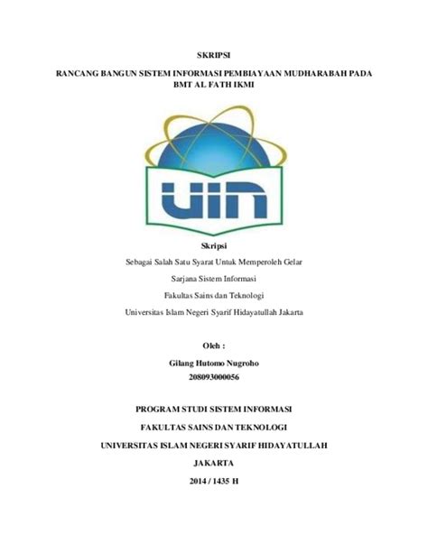 Doc Skripsi Rancang Bangun Sistem Informasi Pembiayaan Mudharabah Pada Bmt Al Fath Ikmi
