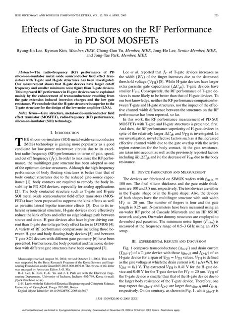 Pdf Effects Of Gate Structures On The Rf Performance In Pd Soi Mosfets