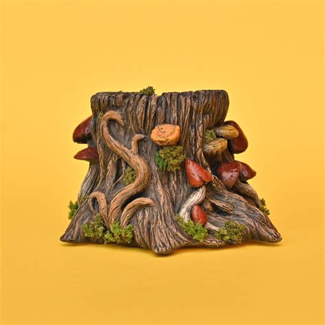 Tree Trunk With Mushrooms Sculpture One Of A Kind Handmade Decoration Etsy