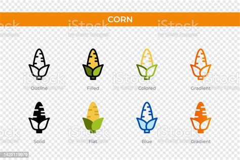 다른 스타일의 옥수수 아이콘 옥수수 벡터 아이콘은 윤곽선 단색 색상 채우기 그라디언트 및 평면 스타일로 설계되었습니다 기호 로고 일러스트레이션 벡터 일러스트 레이 션 Ale