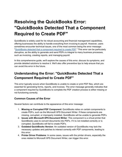 Ppt Resolving The Quickbooks Error Quickbooks Detected That A Component Required To Create