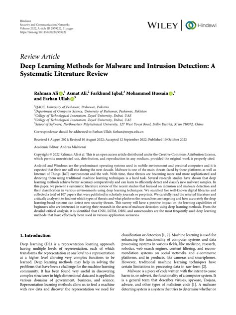 pdf deep learning methods for malware and intrusion detection a systematic literature review