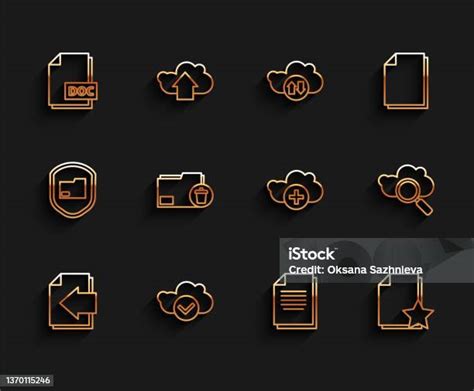 세트 다음 페이지 화살표 확인 표시가 있는 클라우드 Doc 파일 문서 문서 별 폴더 삭제 클라우드 컴퓨팅 검색 및 아이콘 추가 벡터 건강 검진에 대한 스톡 벡터 아트 및