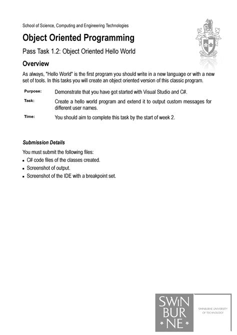 12p Object Oriented Hello World School Of Science Computing And Engineering Technologies