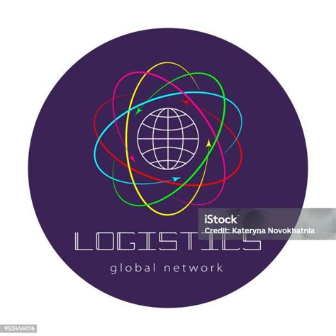 글로벌 물류 네트워크입니다 글로벌 물류 파트너십 연결을 매핑하십시오 글로벌 물류 개념 및 바이올렛 원형에 글자입니다 평면 디자인입니다 벡터 그림 Eps10입니다 개념에 대한