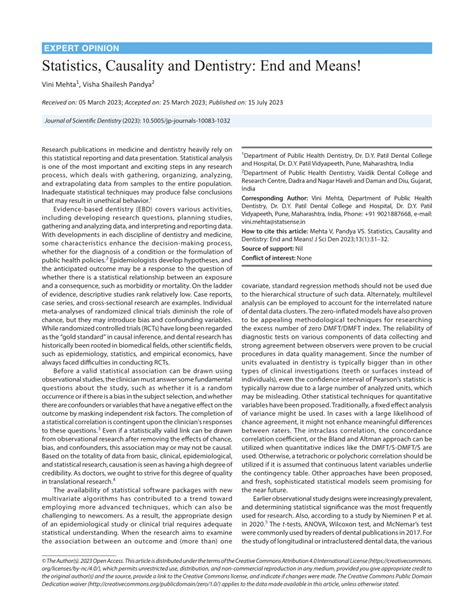 Pdf Statistics Causality And Dentistry End And Means