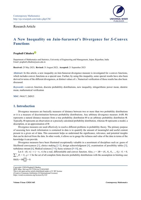 Pdf A New Inequality On Jain Saraswat S Divergence For S Convex Functions