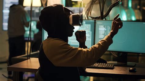 Free Photo Cyber Criminal Using Virtual Reality Haeadset To Hack Computer Firewall Creating