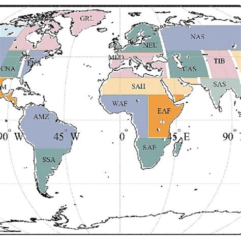 The Spatial Distribution Of 21 Regions According To Giorgi And Download Scientific Diagram