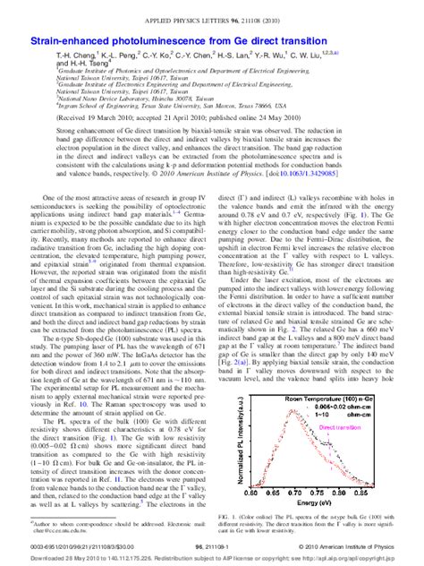 Pdf Strain Enhanced Photoluminescence From Ge Direct Transition
