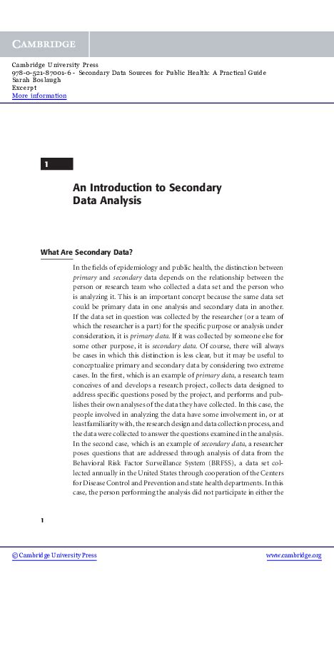 Pdf An Introduction To Secondary Data Analysis
