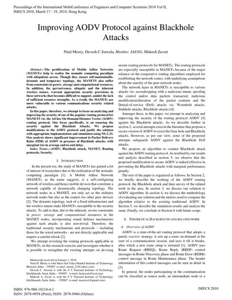 Pdf Improving Aodv Protocol Against Blackhole Attacks