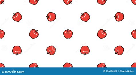 Apple Seamless Pattern Vector Fruit Isolated Cartoon Wallpaper Repeat Background Stock