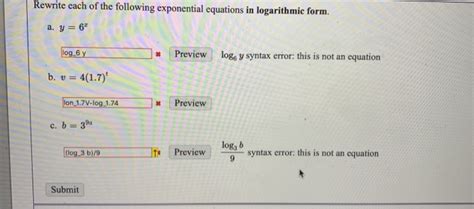 solved rewrite each of the following exponential equations