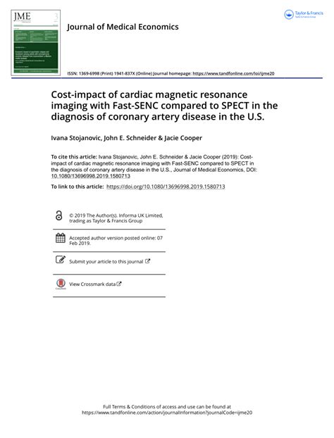 Pdf Cost Impact Of Cardiac Magnetic Resonance Imaging With Fast Senc Compared To Spect In The