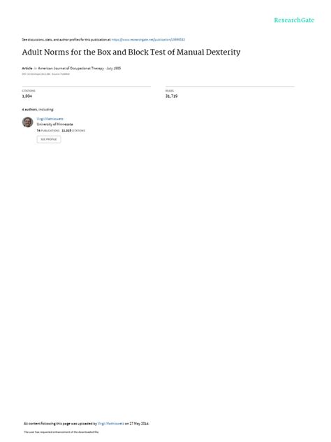 Adult Norms For The Box And Block Test Of Manual Dexterity Pdf