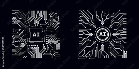 Processor In Style Of Printed Circuit Board Outline Illustration Futuristic Artificial