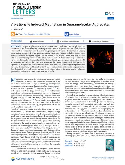 Pdf Vibrationally Induced Magnetism In Supramolecular Aggregates