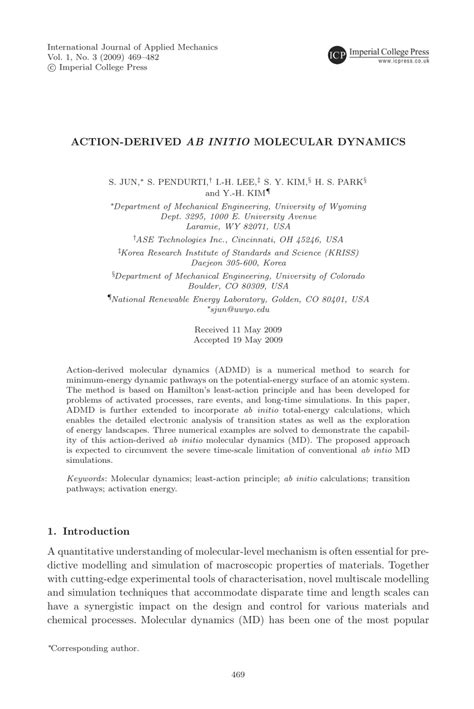 Pdf Action Derived Ab Initio Molecular Dynamics