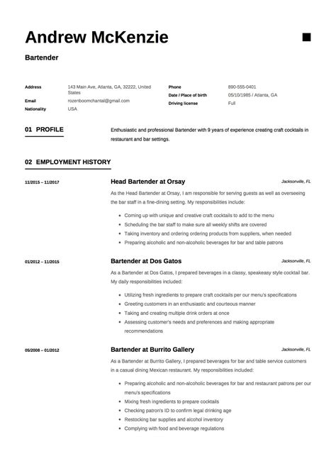Sample Bartender Resume Examples Lead Line Cook Resume Samples