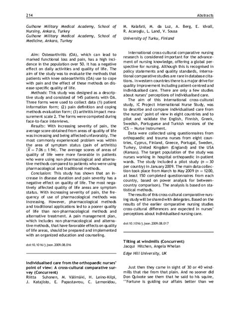 Pdf Individualised Care From The Orthopaedic Nurses Point Of View A