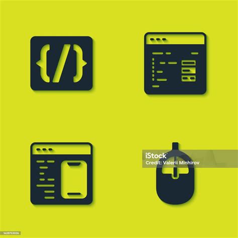 Set Programming Language Syntax Computer Mouse Software And Icon Vector