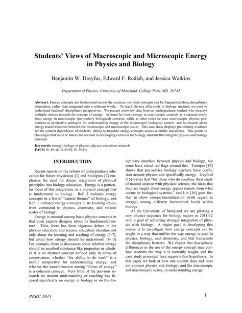 PDF Student Views Of Macroscopic And Microscopic Energy In Physics And Biology