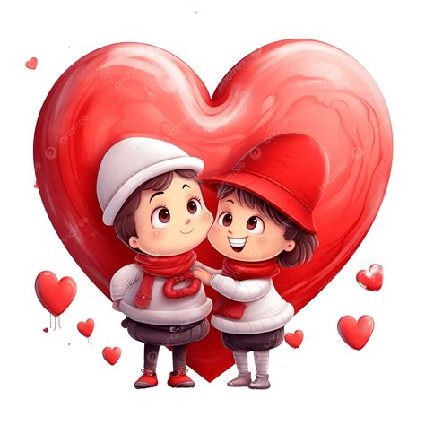 사랑과 보살핌으로 거대한 마음을 껴안고 있는 해피 발렌타인 데이 만화 캐릭터 연인 커플 만화 커플 귀여운 커플 Png 일러스트 및 이미지 에 대한 무료 다운로드