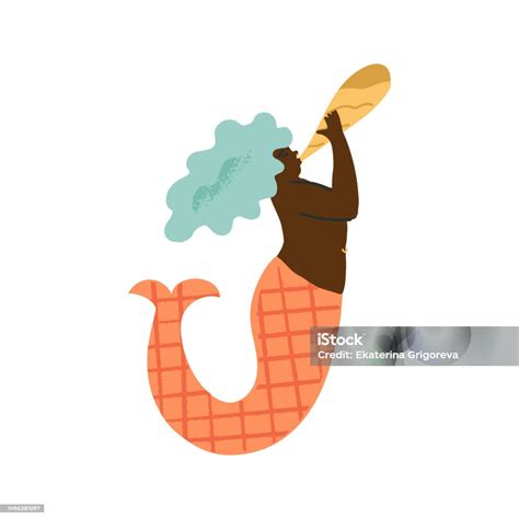 뿔나팔 소리를 내는 피어싱을 하는 아프리카 인어 귀여운 흑인 통통한 음악가 바다 하녀가 트럼펫을 연주하고 부릅니다 다양성 수중